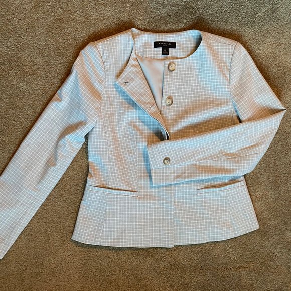 Ann Taylor | Jackets & Coats | Petite Crewneck Jacket In Graph Check In Grey | Poshmark